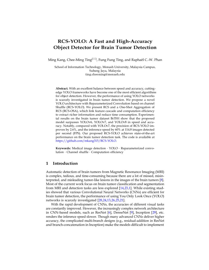 Rcs Yolo A Fast And High Accuracy Object Detector For Brain Tumor