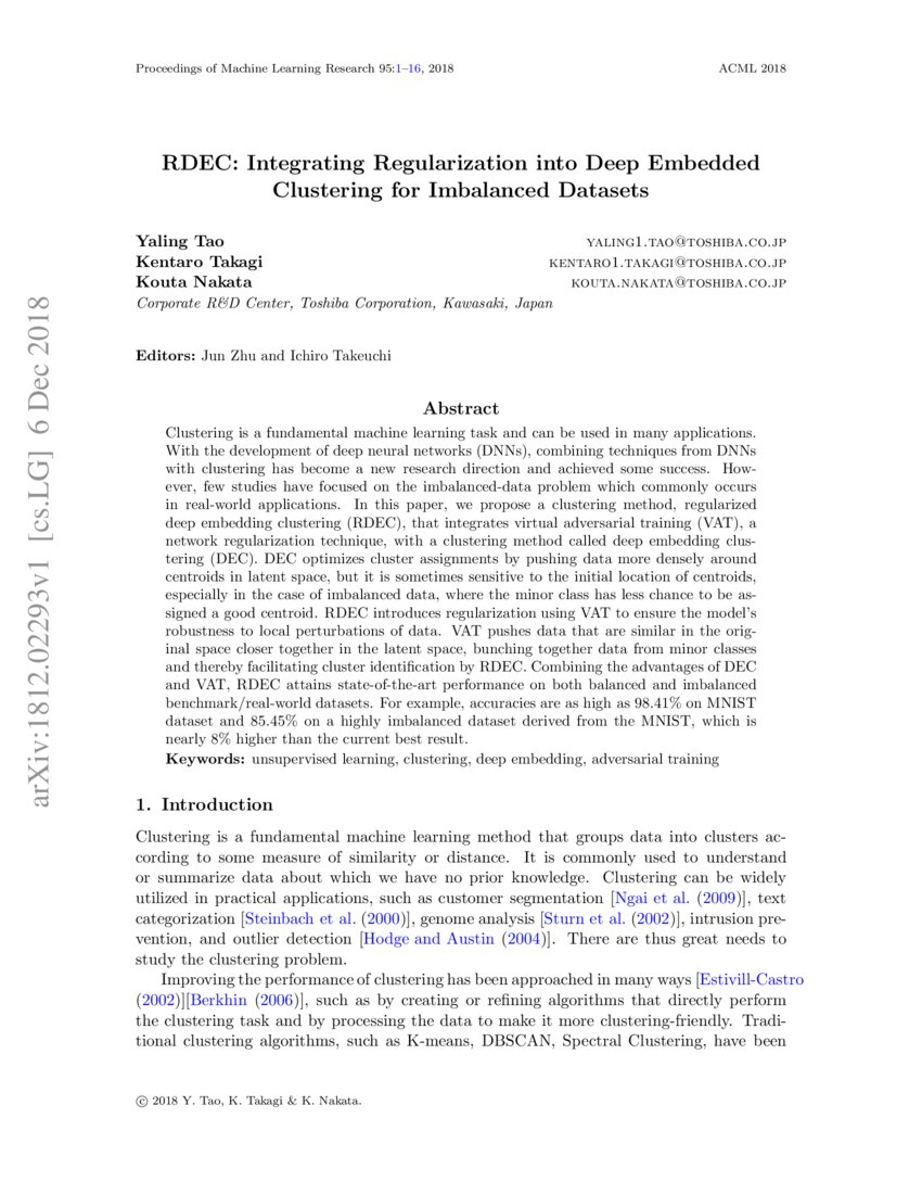 Rdec Integrating Regularization Into Deep Embedded Clustering For Imbalanced Datasets Deepai 6181