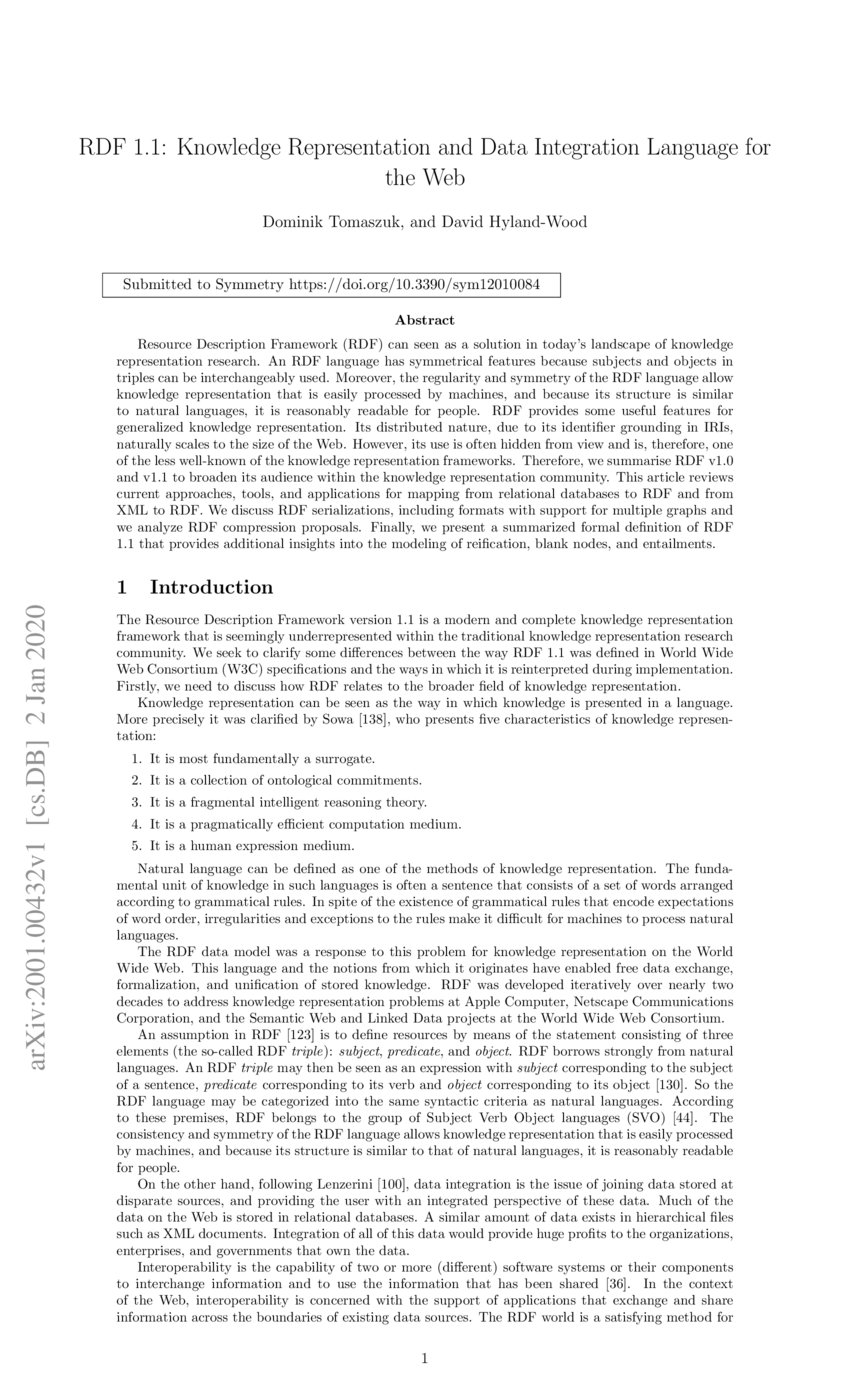 RDF 1.1: Knowledge Representation and Data Integration Language for the ...
