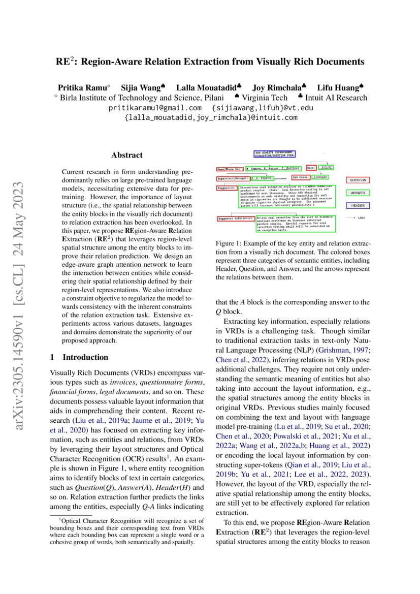 Re 2 Region Aware Relation Extraction From Visually Rich Documents