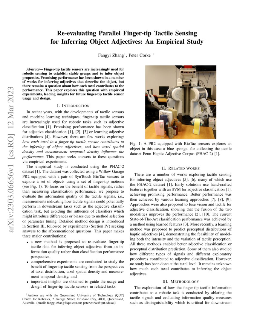 Re Evaluating Parallel Finger Tip Tactile Sensing For Inferring Object 6809