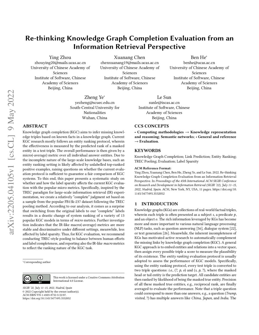 Re-thinking Knowledge Graph Completion Evaluation from an Information ...