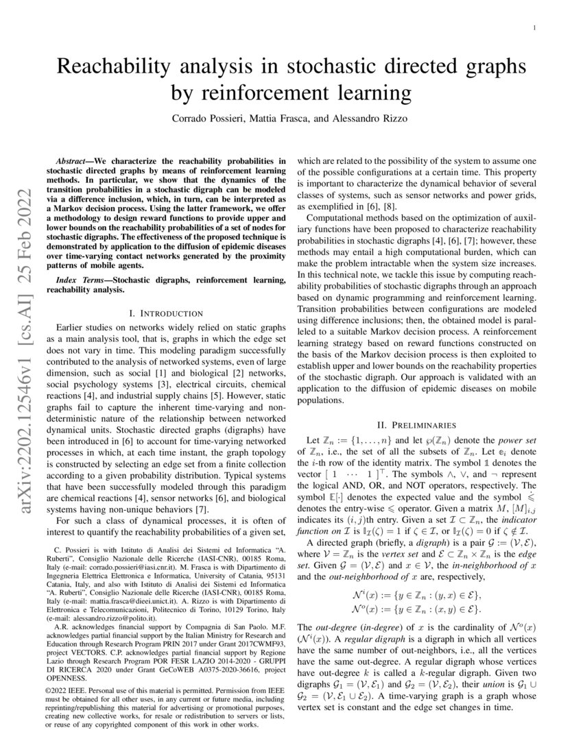 Reachability analysis in stochastic directed graphs by reinforcement learning | DeepAI