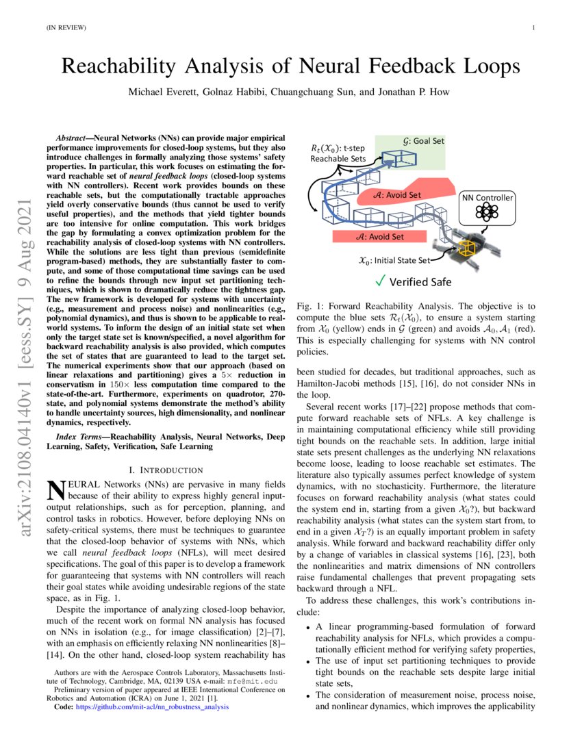 Reachability Analysis of Neural Feedback Loops | DeepAI