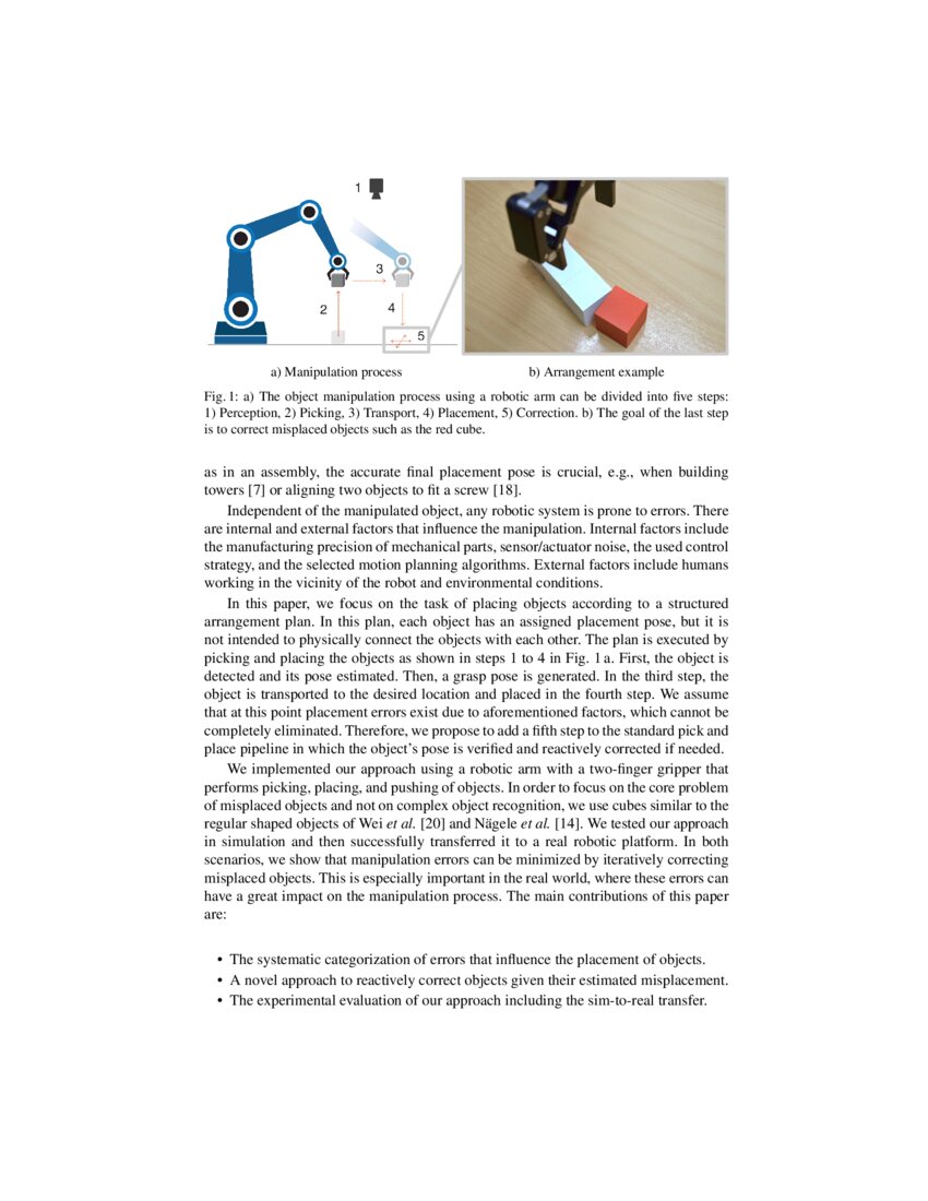 Reactive Correction Of Object Placement Errors For Robotic Arrangement Tasks Deepai