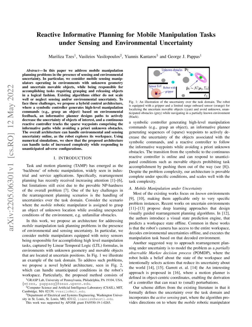 Reactive Informative Planning for Mobile Manipulation Tasks under Sensing and Environmental ...