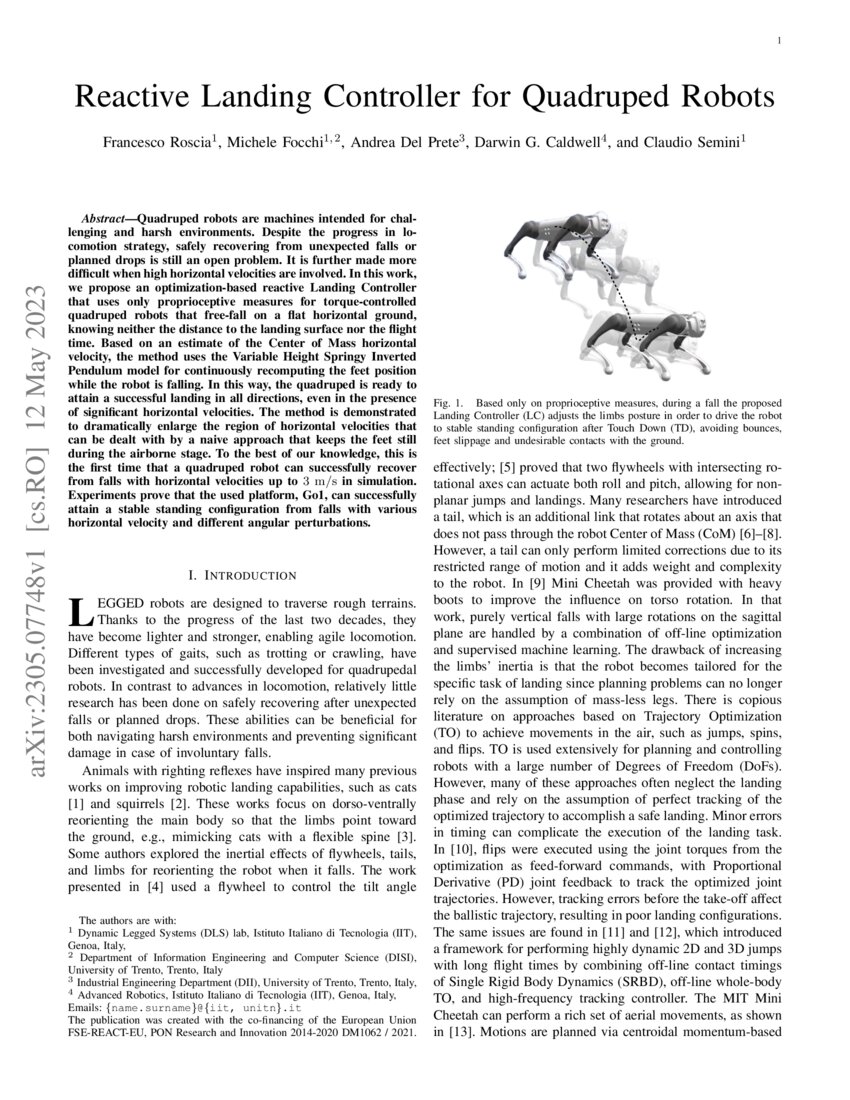 Reactive Landing Controller for Quadruped Robots | DeepAI