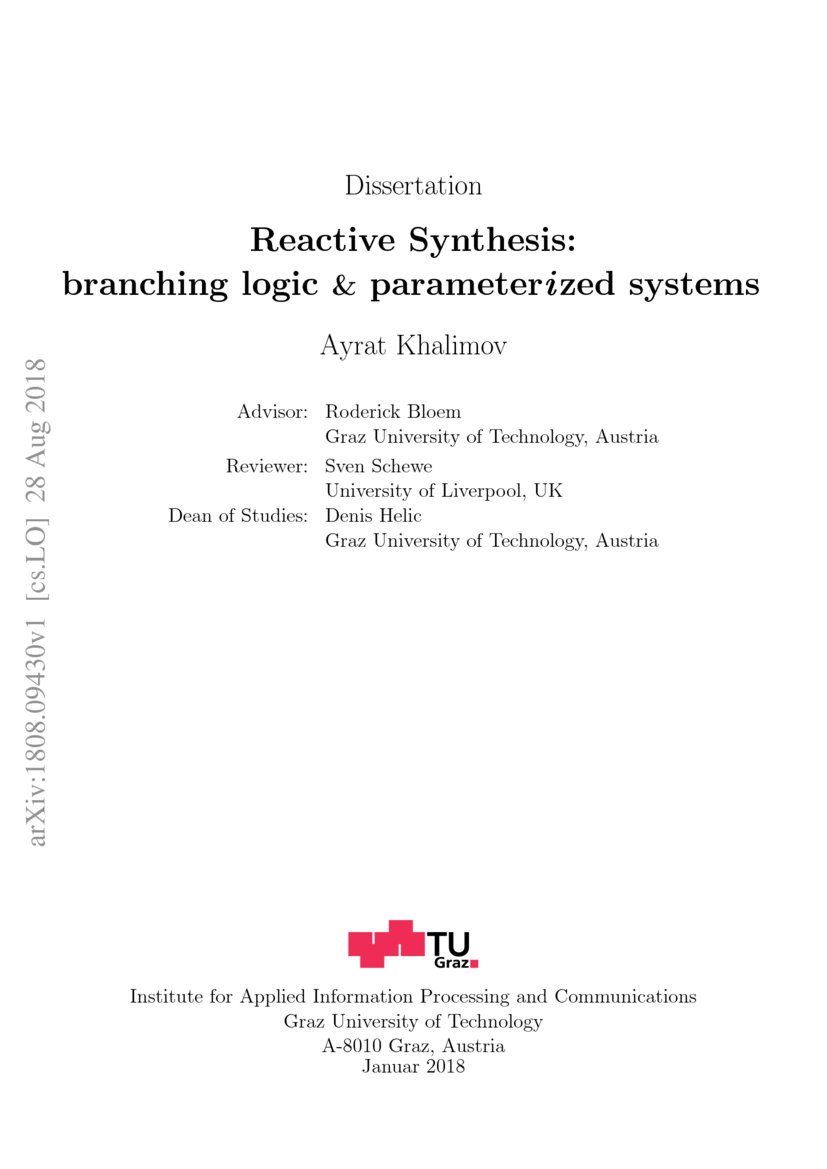 Reactive Synthesis: Branching Logics and Parameterized Systems | DeepAI