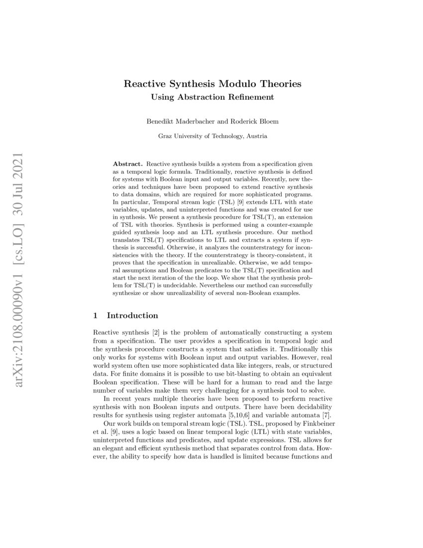 Reactive Synthesis Modulo Theories Using Abstraction Refinement Deepai