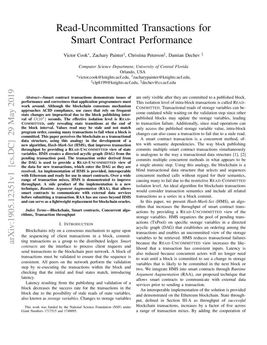 Read-Uncommitted Transactions for Smart Contract Performance | DeepAI