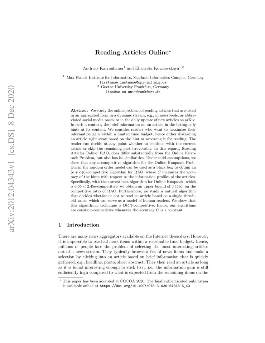 Reading Articles Online | DeepAI