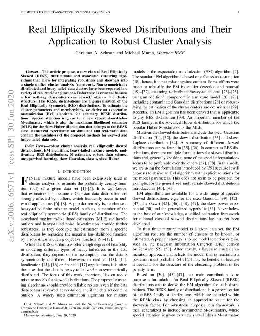 Real Elliptically Skewed Distributions and Their Application to Robust Cluster Analysis | DeepAI