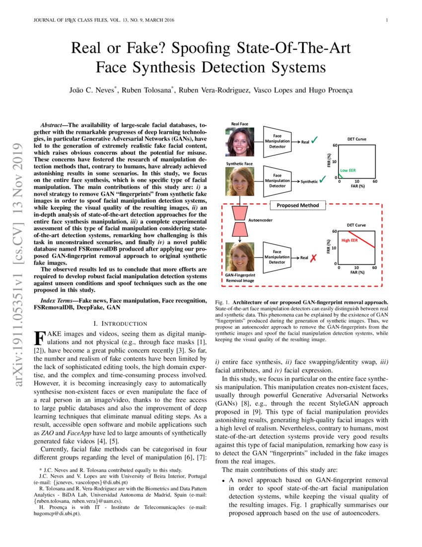 Real or Fake? Spoofing State-Of-The-Art Face Synthesis Detection ...