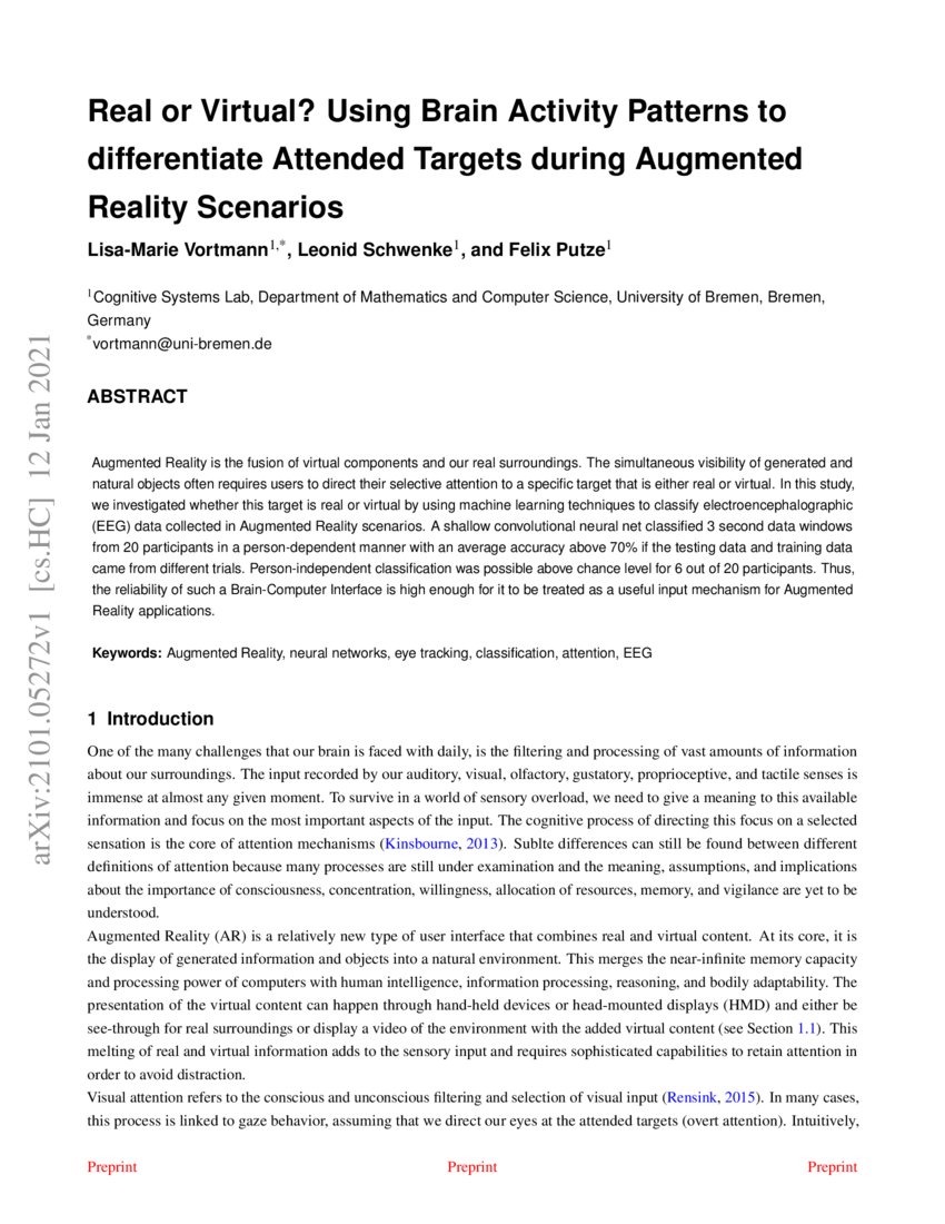Real or Virtual? Using Brain Activity Patterns to differentiate ...