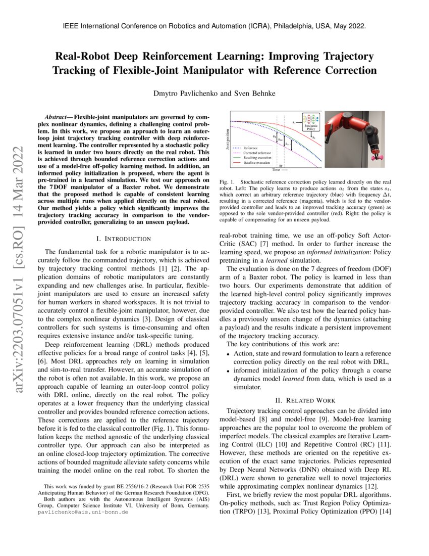Real Robot Deep Reinforcement Learning Improving Trajectory Tracking