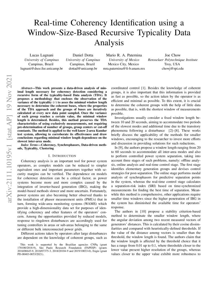 Real Time Coherency Identification Using A Window Size Based Recursive Typicality Data Analysis