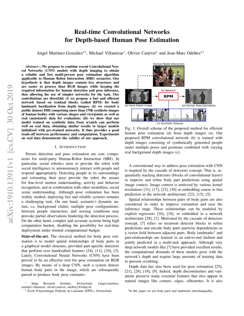 Real Time Convolutional Networks For Depth Based Human Pose Estimation Deepai