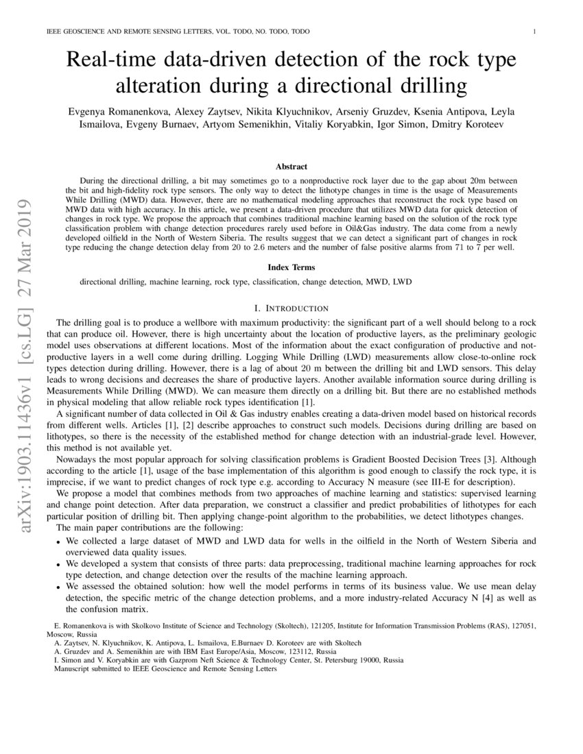 Real Time Data Driven Detection Of The Rock Type Alteration During A