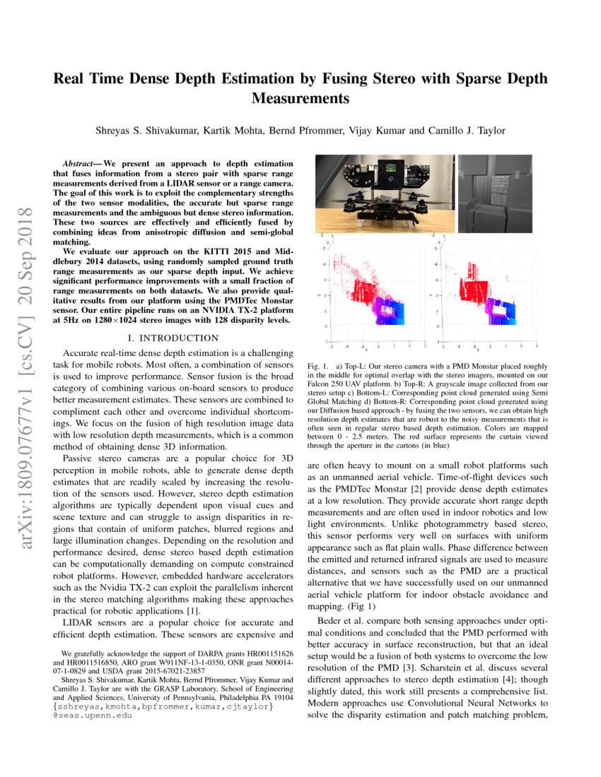 Real Time Dense Depth Estimation by Fusing Stereo with Sparse Depth Measurements | DeepAI