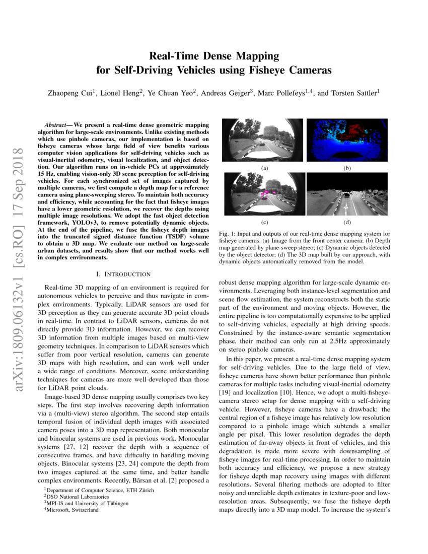 Real-Time Dense Mapping for Self-driving Vehicles using Fisheye Cameras | DeepAI