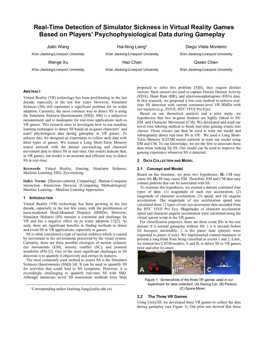 Real-Time Detection of Simulator Sickness in Virtual Reality Games Based on Players ...