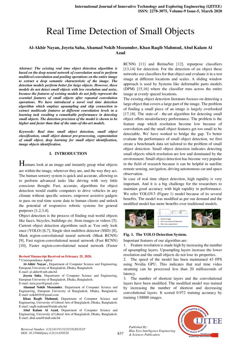 Real Time Detection of Small Objects | DeepAI