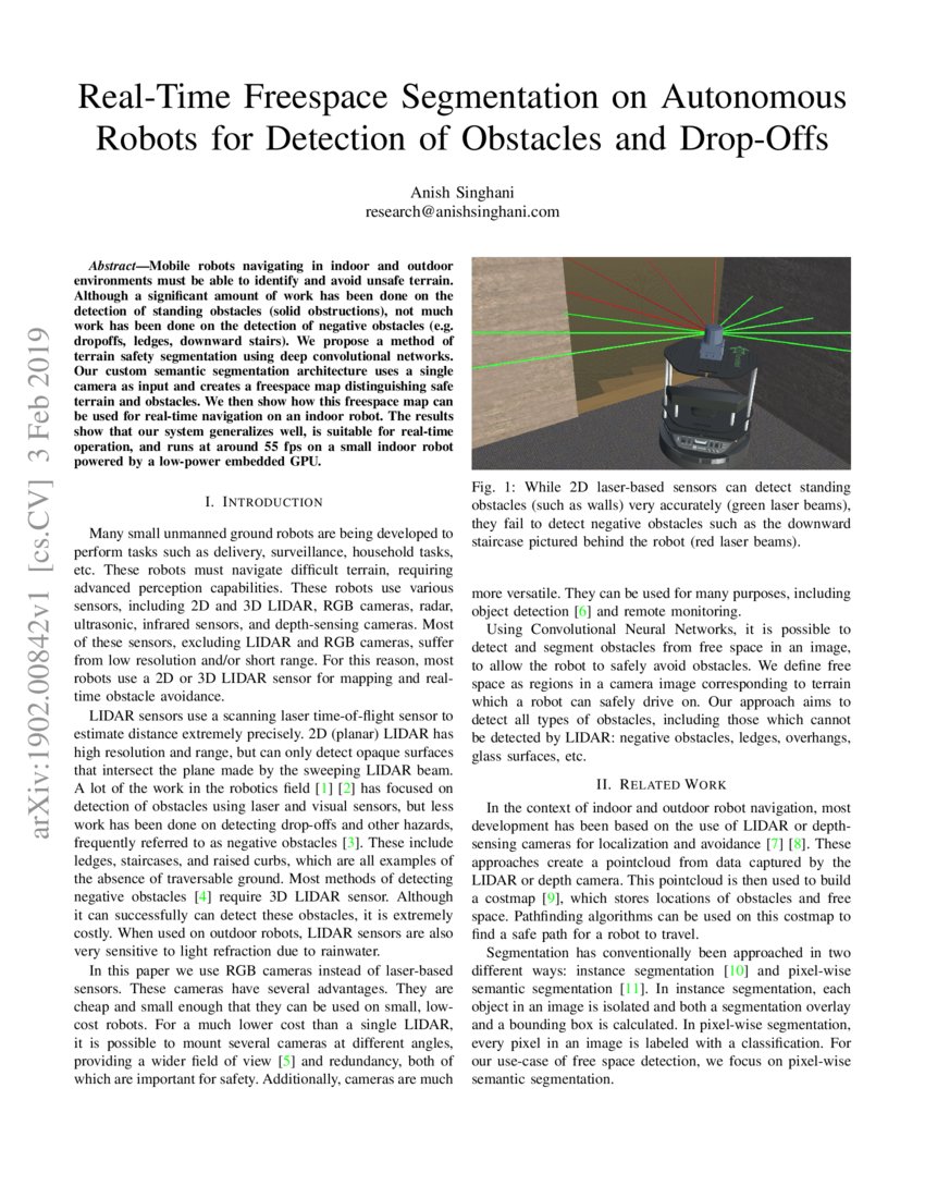 Real Time Freespace Segmentation On Autonomous Robots For Detection Of