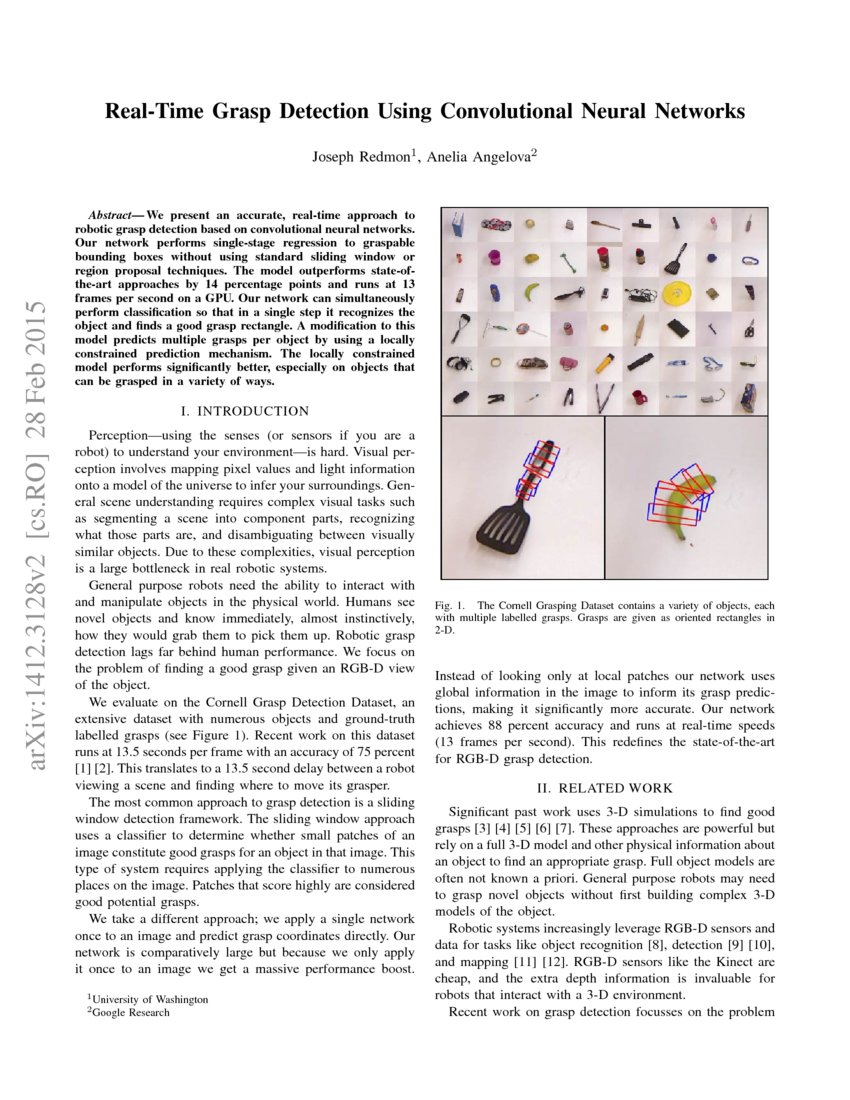 Real Time Grasp Detection Using Convolutional Neural Networks Deepai