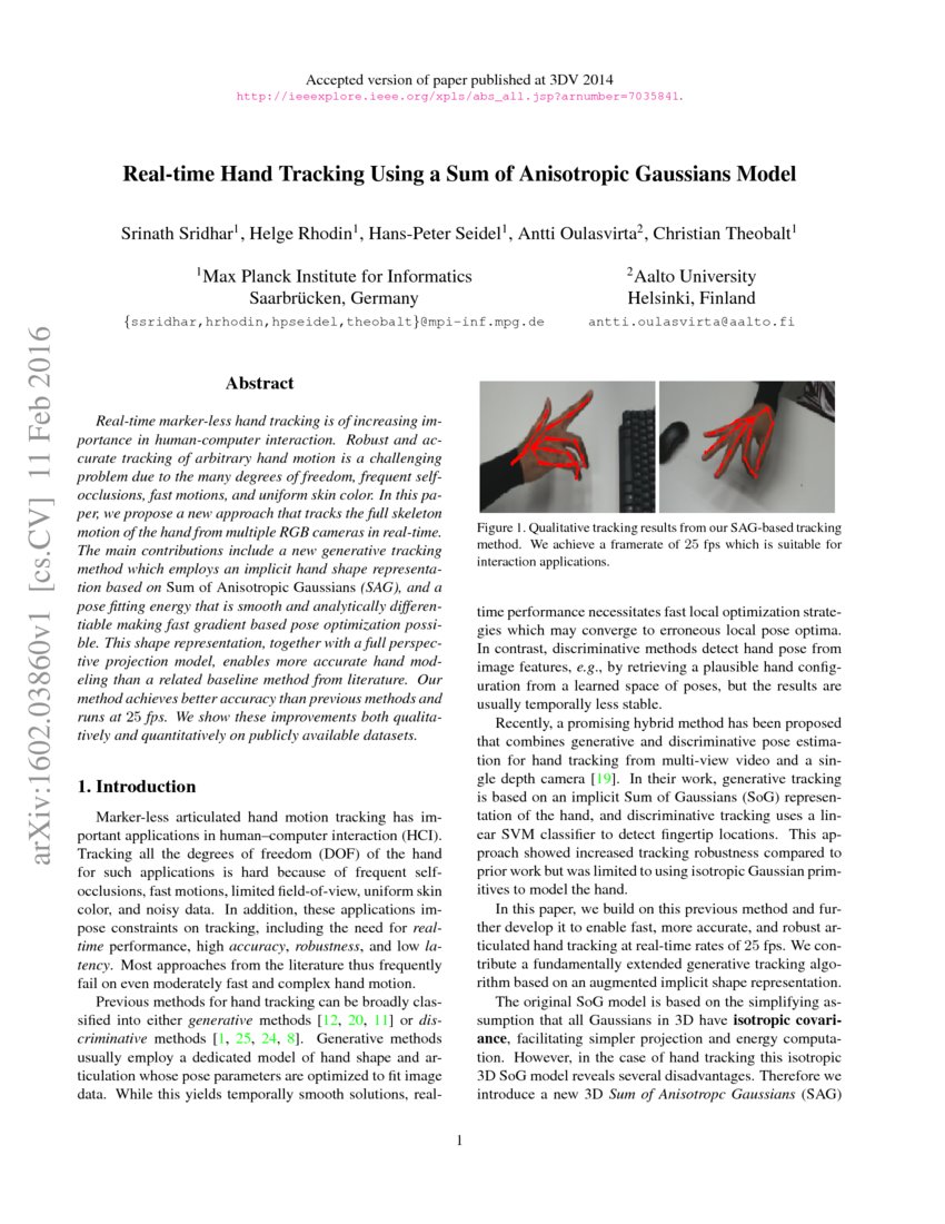 Real-Time Hand Tracking Using a Sum of Anisotropic Gaussians Model | DeepAI