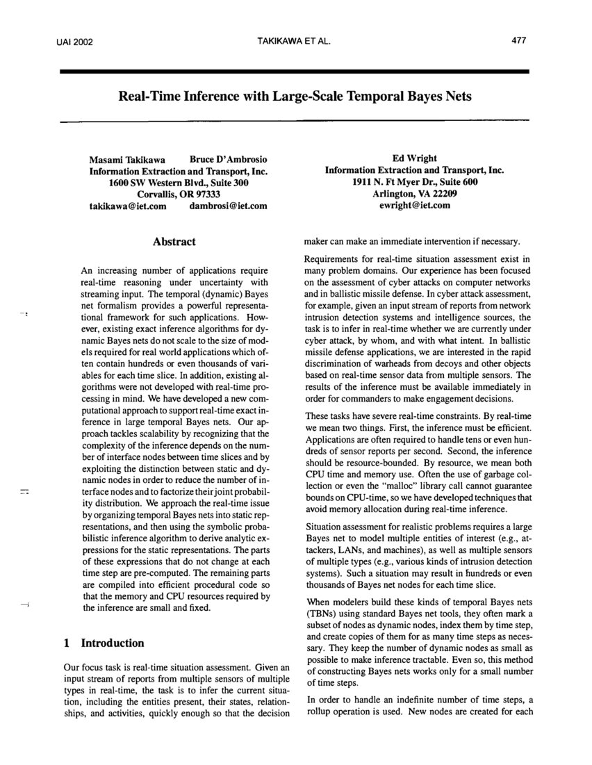Real Time Inference With Large Scale Temporal Bayes Nets Deepai