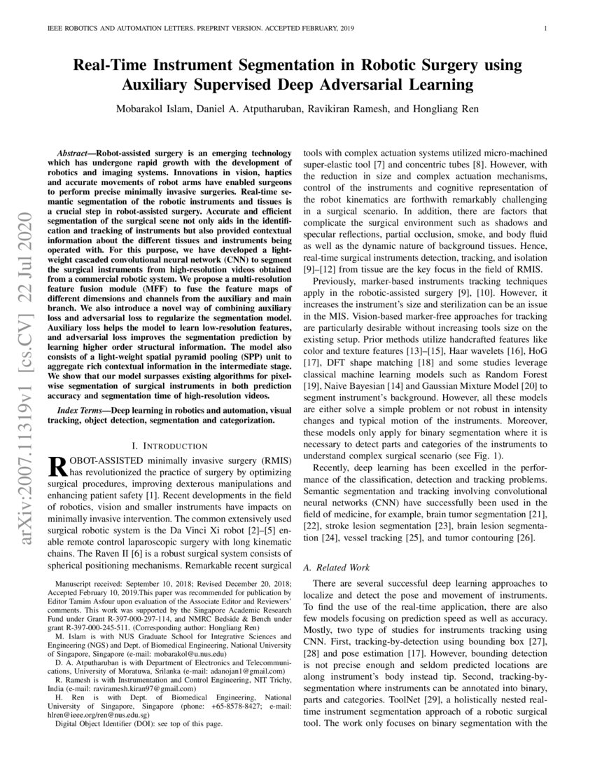Real Time Instrument Segmentation In Robotic Surgery Using Auxiliary