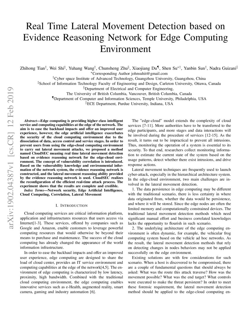 Real Time Lateral Movement Detection based on Evidence Reasoning Network for Edge Computing ...