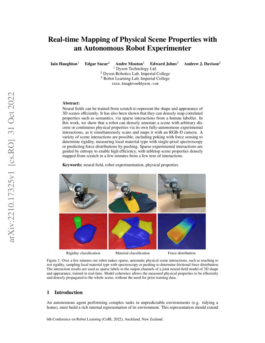 Real-time Mapping of Physical Scene Properties with an Autonomous Robot Experimenter | DeepAI