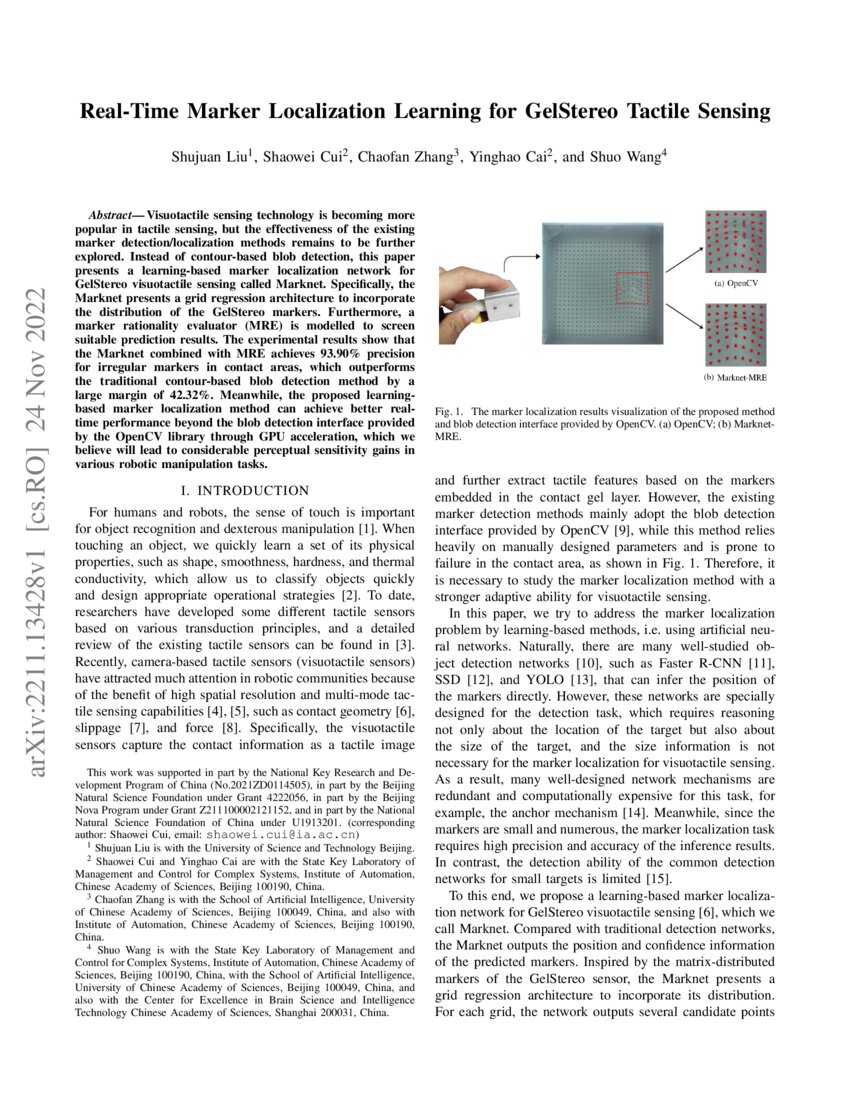 Real-Time Marker Localization Learning for GelStereo Tactile Sensing ...