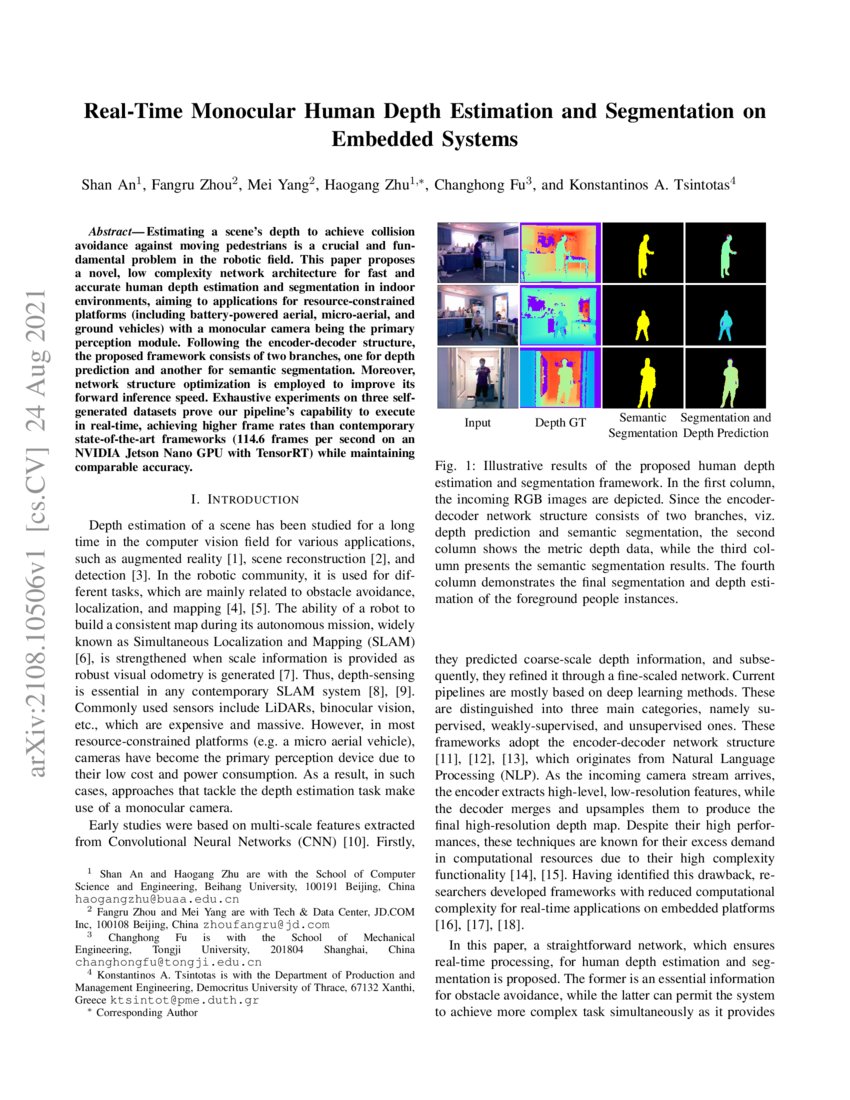 Real-Time Monocular Human Depth Estimation and Segmentation on Embedded ...