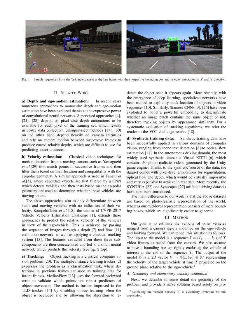 Real Time Monocular Vehicle Velocity Estimation Using Synthetic Data Deepai