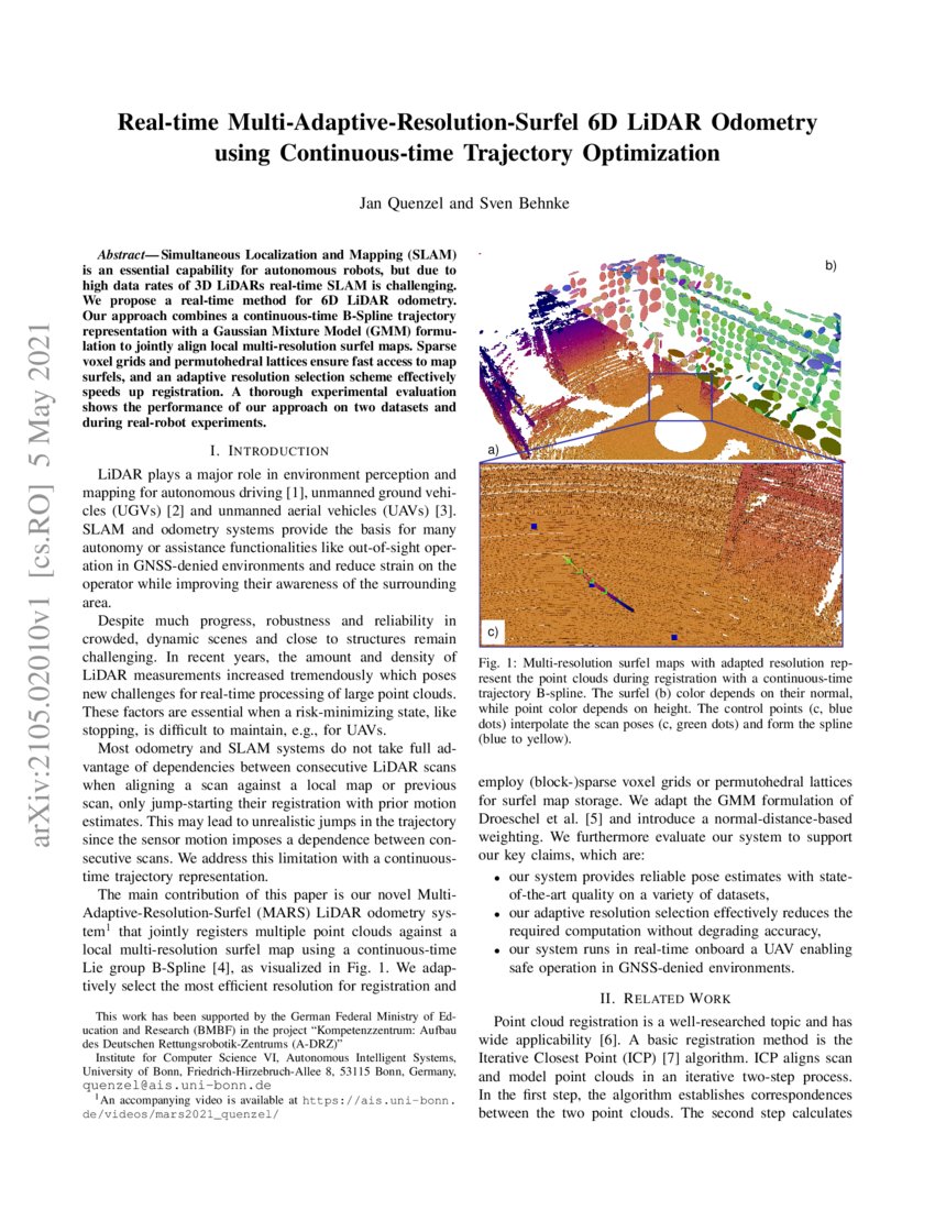 Real-time Multi-Adaptive-Resolution-Surfel 6D LiDAR Odometry using Continuous-time Trajectory ...