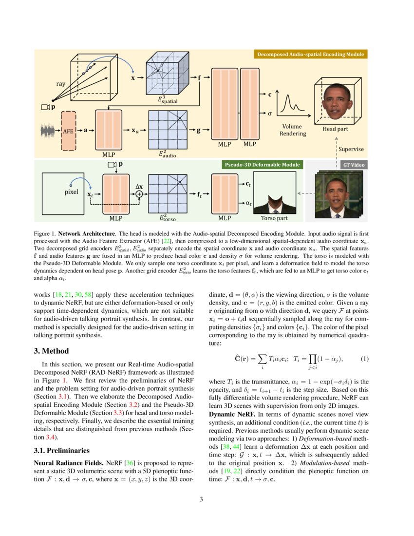 Real-time Neural Radiance Talking Portrait Synthesis via Audio-spatial Decomposition | DeepAI