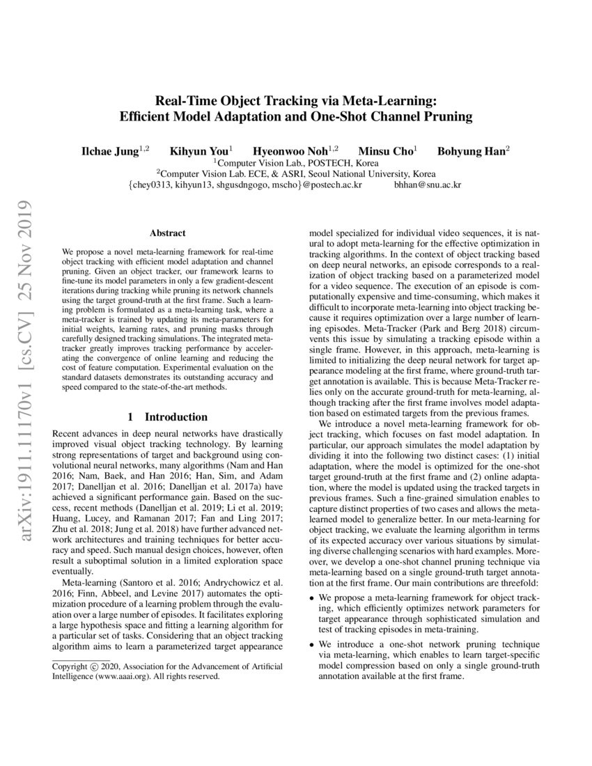 Real-Time Object Tracking via Meta-Learning: Efficient Model Adaptation and One-Shot Channel ...