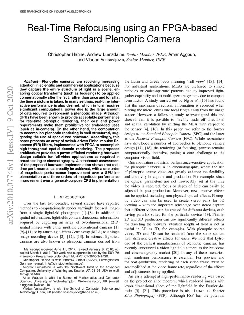 Real-Time Refocusing using an FPGA-based Standard Plenoptic Camera | DeepAI