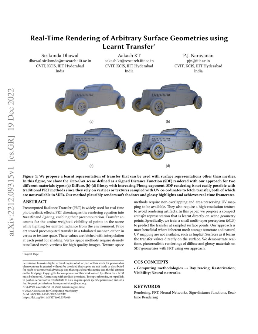 Real-Time Rendering of Arbitrary Surface Geometries using Learnt Transfer | DeepAI