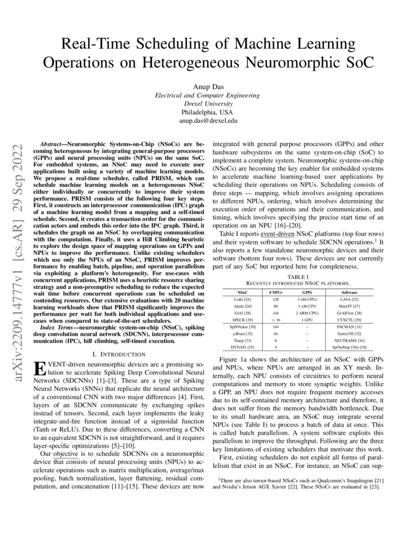 Real-Time Scheduling of Machine Learning Operations on Heterogeneous Neuromorphic SoC | DeepAI