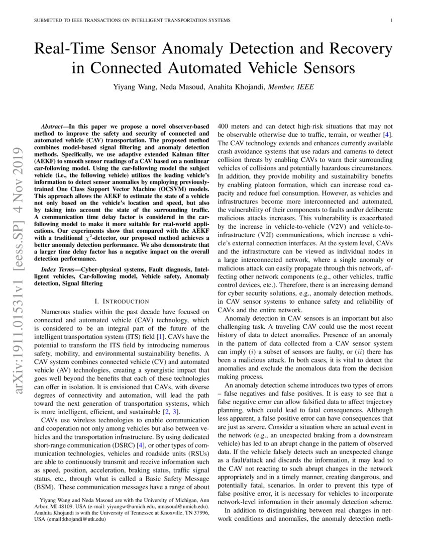 Real Time Sensor Anomaly Detection And Recovery In Connected Automated Vehicle Sensors Deepai