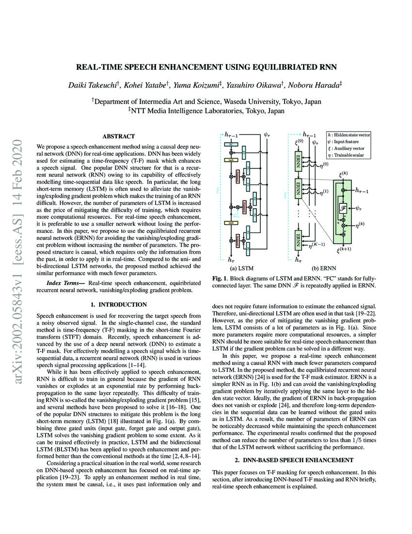 Real-time speech enhancement using equilibriated RNN | DeepAI Real-time speech enhancement using equilibriated RNN | DeepAI