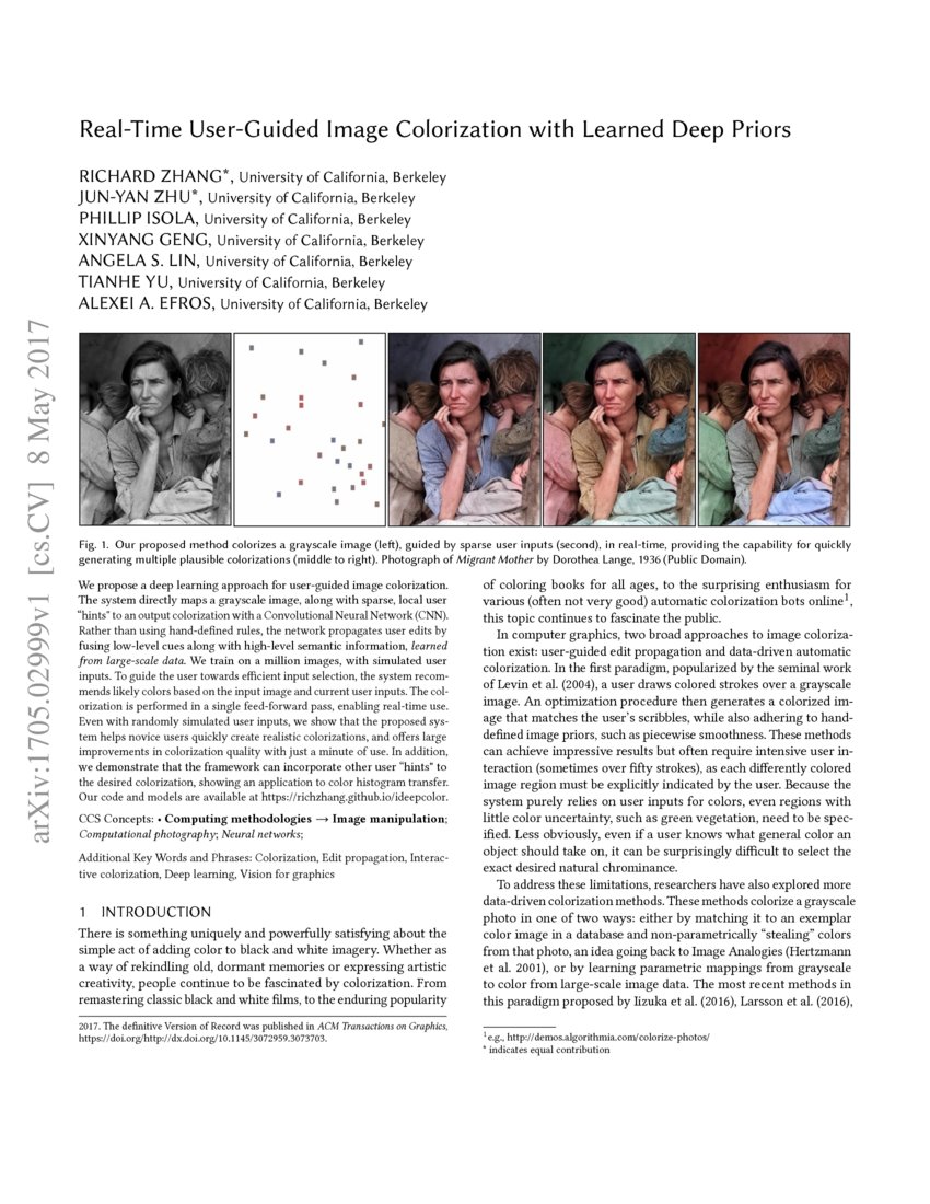 Real-Time User-Guided Image Colorization with Learned Deep Priors | DeepAI