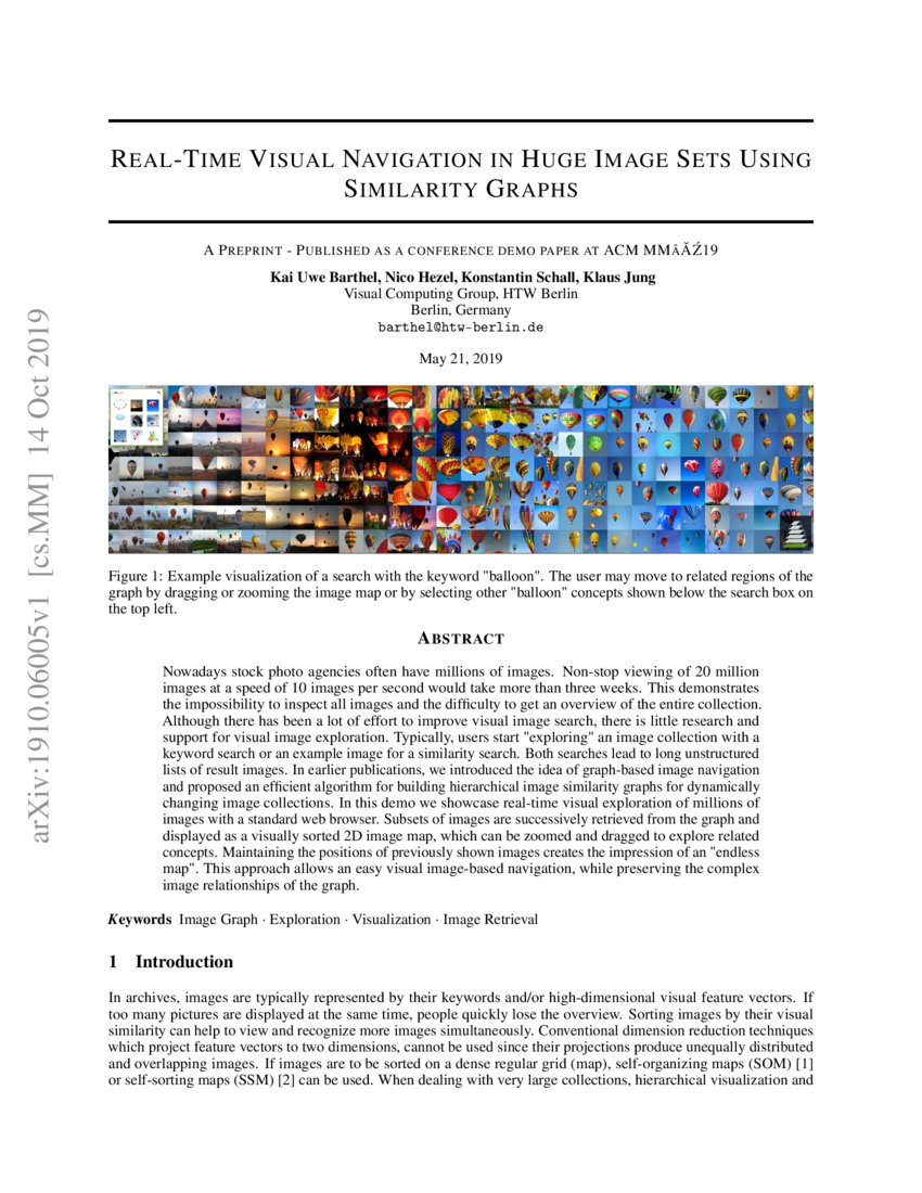Real-Time Visual Navigation in Huge Image Sets Using Similarity Graphs ...
