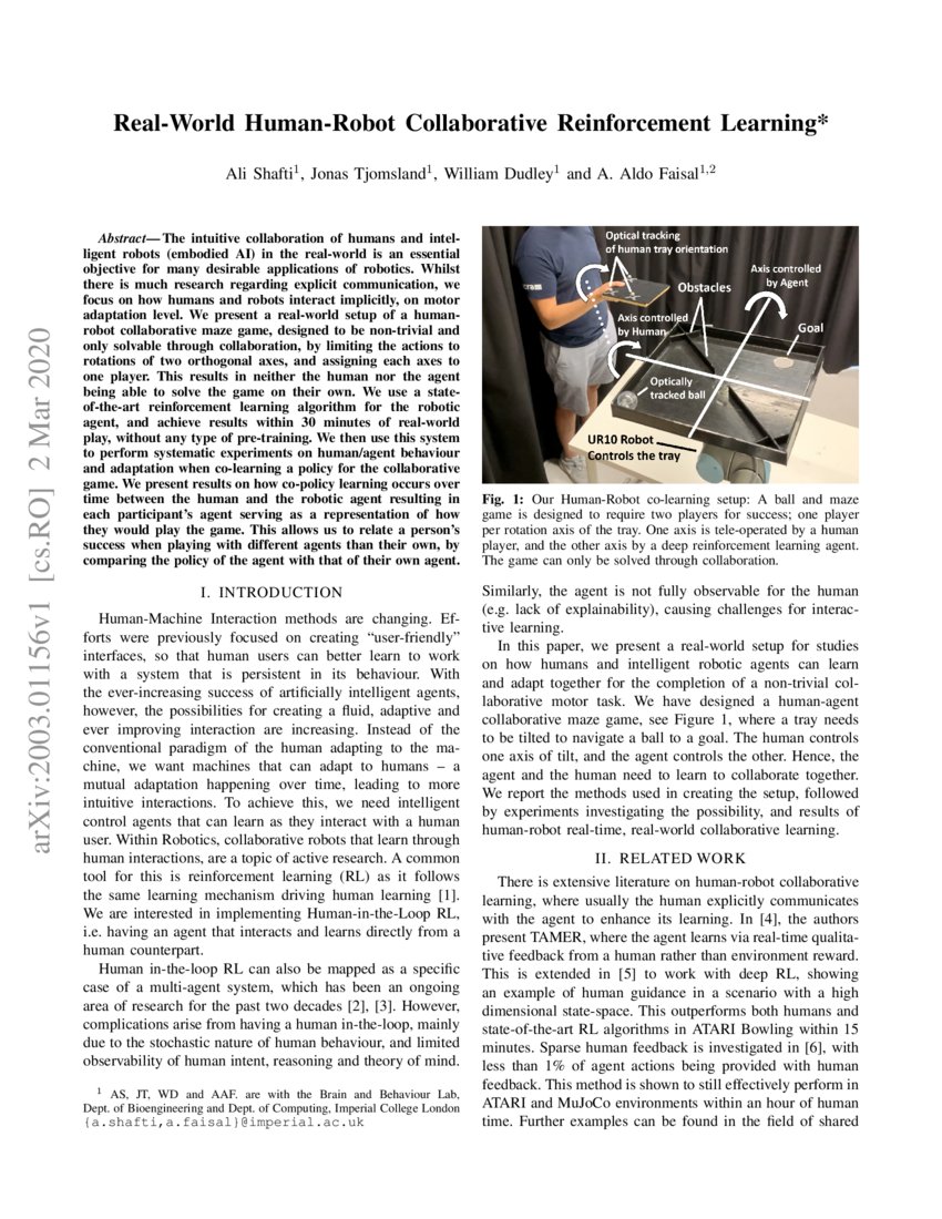 Real-World Human-Robot Collaborative Reinforcement Learning | DeepAI