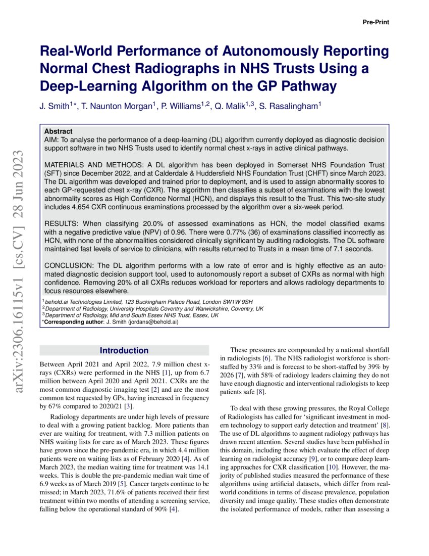 Real-World Performance of Autonomously Reporting Normal Chest ... Real-World Performance of Autonomously Reporting Normal Chest ...