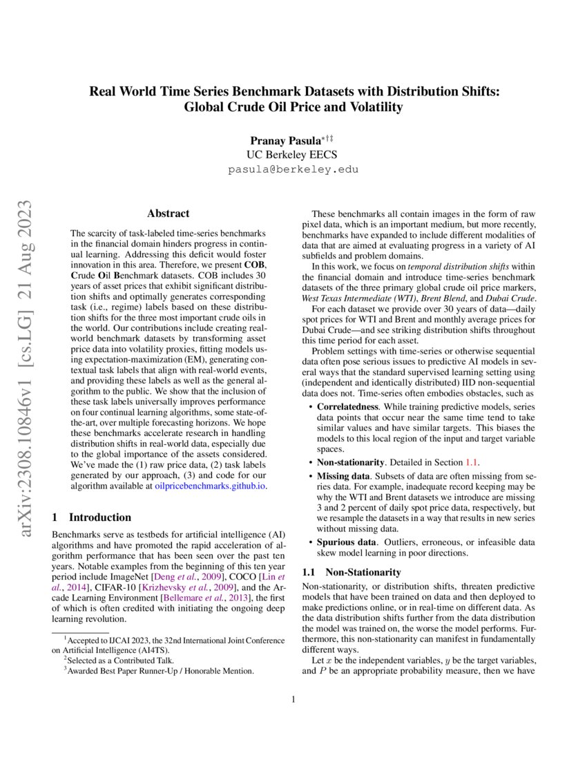 Real World Time Series Benchmark Datasets with Distribution Shifts: Global Crude Oil Price and ...