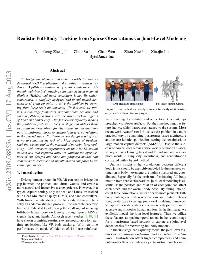 Realistic Full Body Tracking From Sparse Observations Via Joint Level